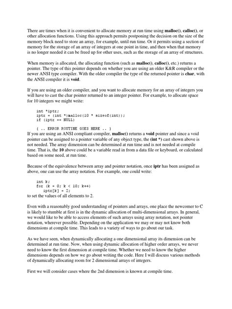 dynamic memory allocation of matrices pdf