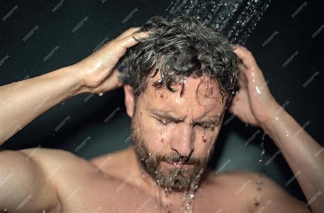 Premium Photo Man Washing Hair Close Up Portrait Man Bathing Shower