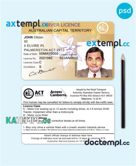 Sample Australia Capital State Driving License Template In PSD Format Fully Editable With All