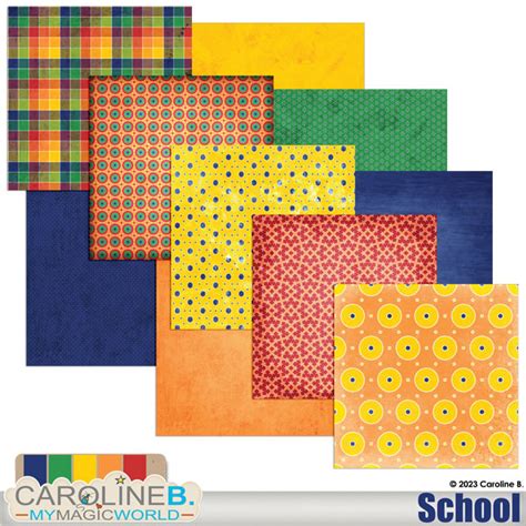 School Papers Set 10pp Caroline B Design Digital Scrapbooking