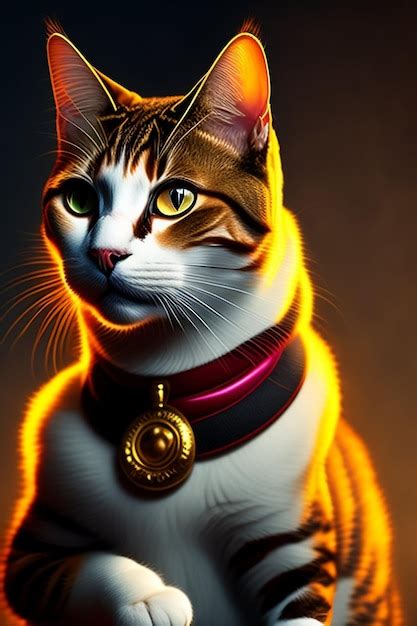 Uma pintura de um gato um medalhão de ouro na coleira Foto Grátis