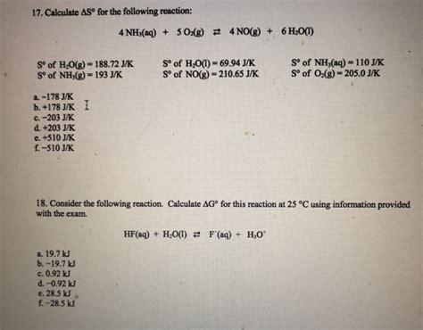 solved 17 calculate asº for the following reaction 4