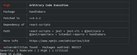 Yarn Audit Fails Because Of Handlebars Vulnerability · Issue 7982 · Facebookcreate React App