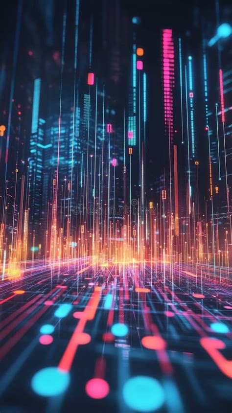 Abstract Digital Data Visualization With Colorful Light Trails Stock