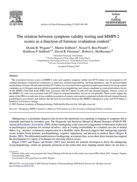 Mmpi 2 Validity Scales Criminal 2007 Download Free Pdf Mental