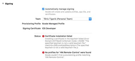 Xcode Xcode8 Automatic Code Signing Fails With Dvtsecerrordomain Code