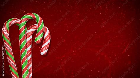 Candy Cane Dance With Snow On Red Background 4k Loop Features Candy