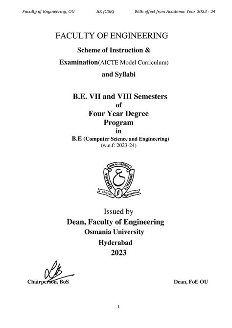 Be Cse Vii And Viii Sem Syllabus Ay 23 24 17aug23 Faculty Of Engineering Scheme Of Instruction