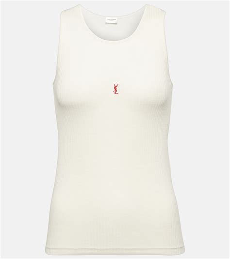 Cassandre Ribbed Knit Wool Tank Top In Beige Saint Laurent Mytheresa