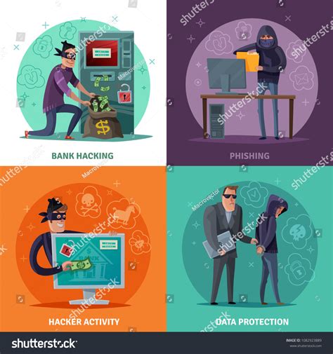 Hacker Activity Phishing Breaking Atm Stealing เวกเตอร์สต็อก ปลอดค่า