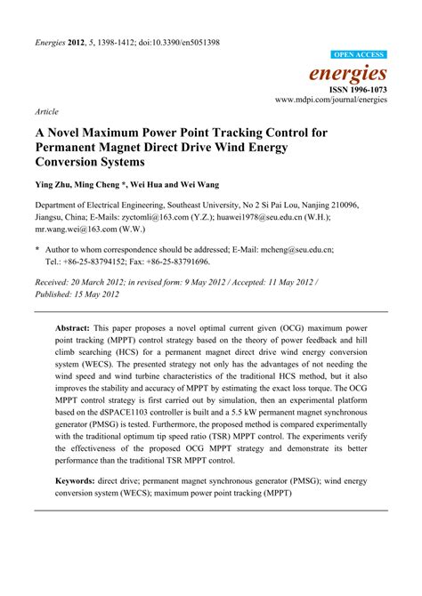 Pdf A Novel Maximum Power Point Tracking Control For Permanent Magnet Direct Drive Wind Energy