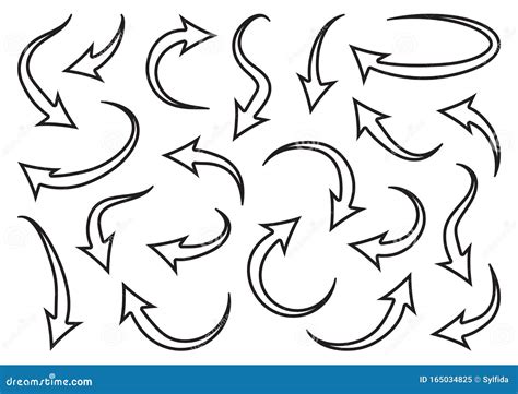 Set Of Different Curve Arrows Black Outline Design Vector Stock