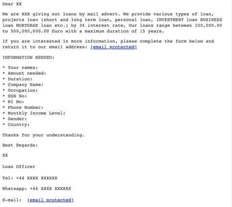Loan Scam Emails Hoxhunt