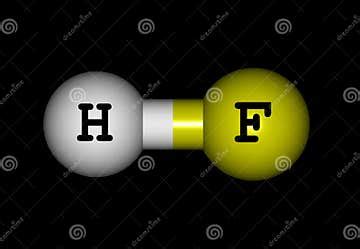 Hydrogen Fluoride Molecular Structure On Black Background Stock