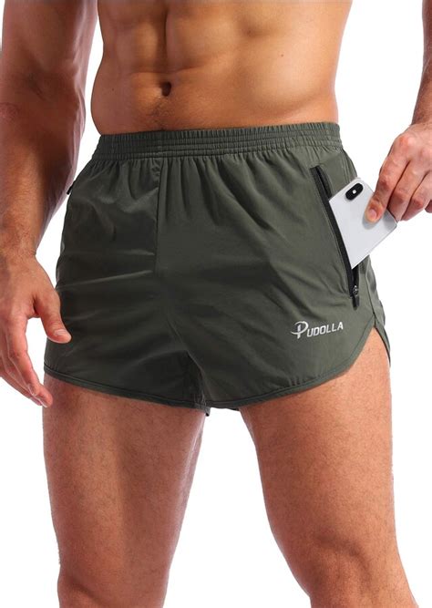 Pudolla Mens Running Shorts 3 Inch Quick Dry Gym Athletic Workout Shorts For Men With Zipper