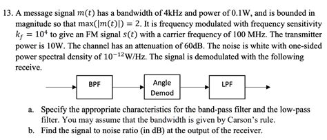 Solved 3 A Message Signal Mt Has A Bandwidth Of 4khz