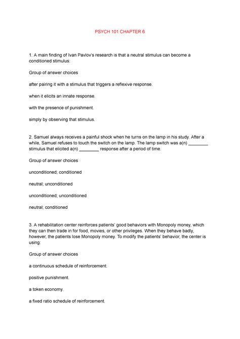 PSYCH 101 CHAPTER 6 LEARNING PSYCH 101 CHAPTER 6 A Main Finding Of