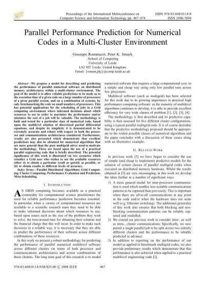parallel performance prediction for numerical codes in a multi
