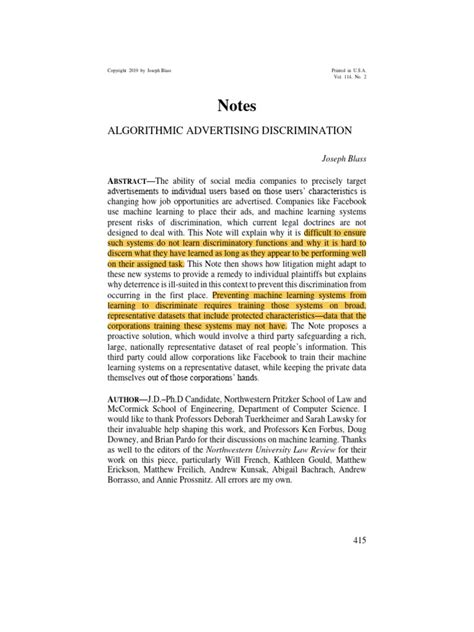 Algorithmic Advertising Discrimination In Social Media Pdf Machine