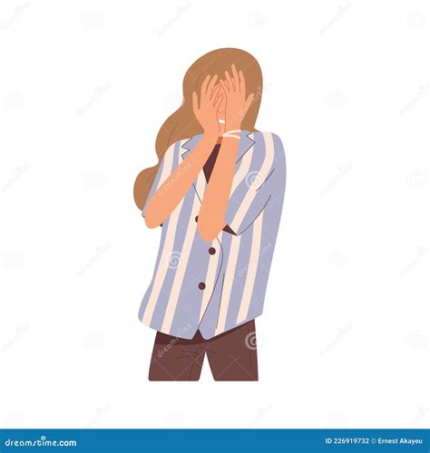 Embarrassed Woman Hiding Her Face Behind Hands Feeling Disgust Fear