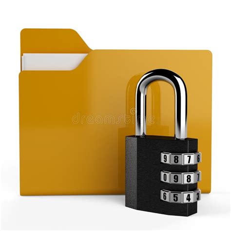 Yellow Folder And Lock Data Security Concept 3d Stock Illustration Illustration Of Archive