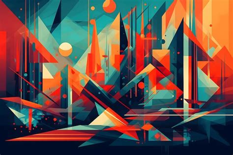 Premium AI Image Abstract And Colorful Composition Of Geometric Shapes In A Dynamic And