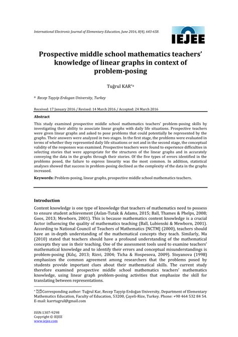 pdf prospective middle school mathematics teachers knowledge of