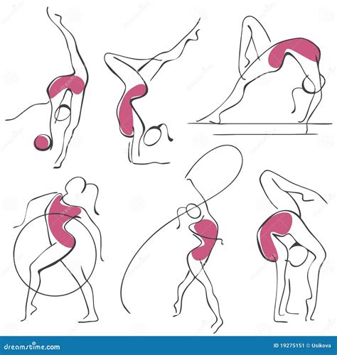 Rhythmic Gymnastics Set Gray Figures Stock Vector Illustration Of