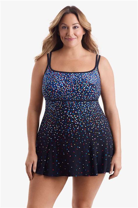 Longitude Plus Size Empire Princess Seam Swim Dress Sprinkles Mimi
