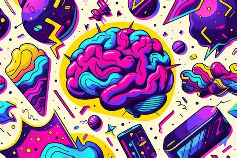 Abstract Psychedelic Brain Art In Vibrant Colors Representing Creativity And Cognitive