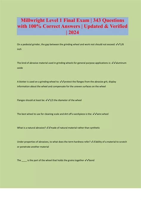 Millwright Level 1 Final Exam 343 Questions With 100 Correct Answers Updated And Verified