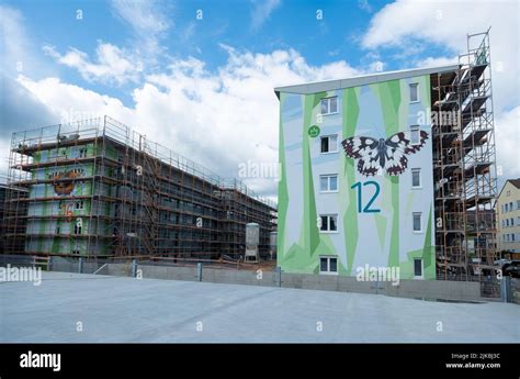 Two Modern Apartment Block Building One With A Facade Scaffolding