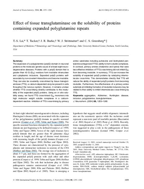 Pdf Effect Of Tissue Transglutaminase On The Solubility Of Proteins