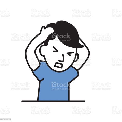 두통 그의 머리에 손을 잡고 남자와 젊은 남자 평면 디자인 아이콘입니다 평면 벡터 일러스트입니다 흰색 배경에 고립 개념에 대한