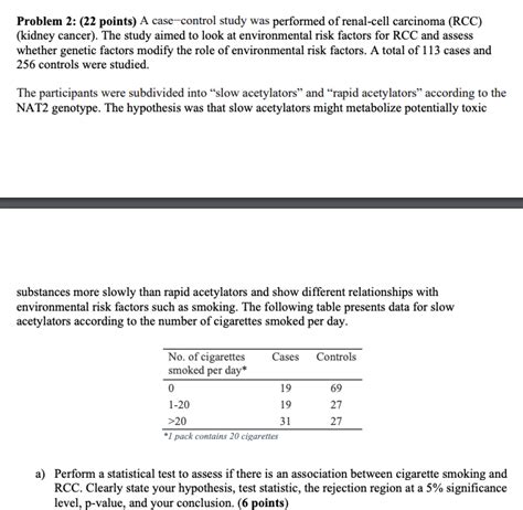 Solved Problem 2 22 Points A Case Control Study Was Chegg