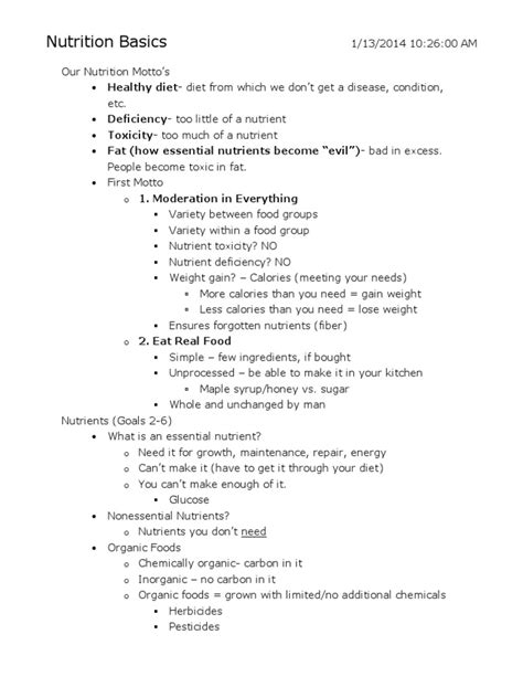 Nutrition Basics Notes Download Free Pdf Nutrients Food Energy