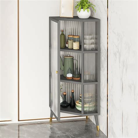 Modern Corner Display Cabinet Glass Door Storage Cabinet For Living Ro