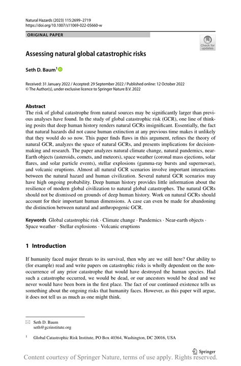 Assessing Natural Global Catastrophic Risks