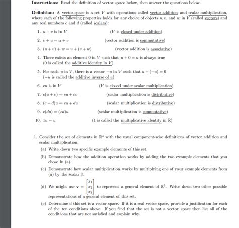 Solved Definition A Vector Space Is A Set V With Operations Chegg