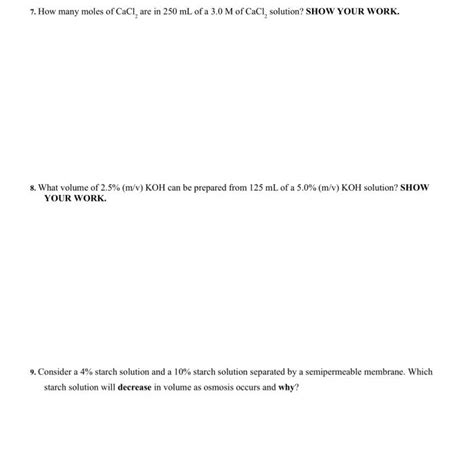 Solved 7 How Many Moles Of Cacl Are In 250 Ml Of A 3 0 M