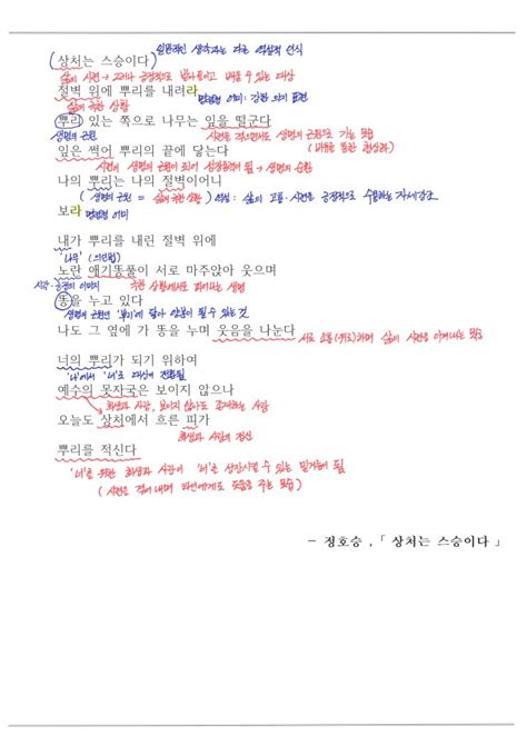 현대시 상처는 스승이다 정호승 해석 해설 분석 정리