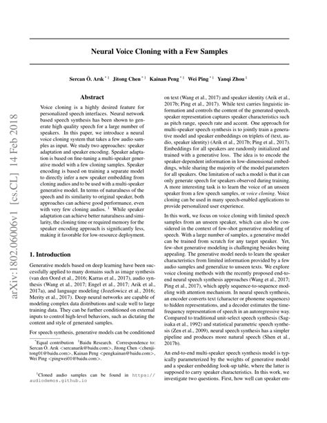Pdf Neural Voice Cloning With A Few Samples
