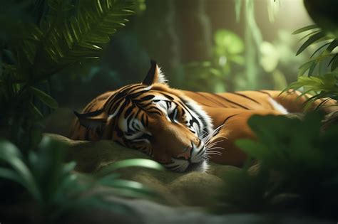Photo D un Tigre Qui Dort Dans La Forêt Photo Premium