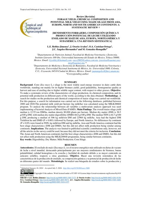 Pdf Forage Yield Chemical Composition And Potential Milk Yield Using Maize Silage From Asia