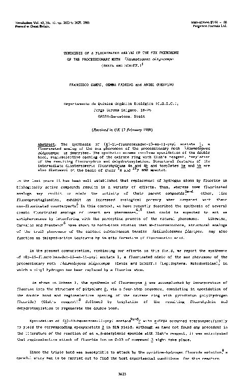 Pdf Synthesis Of A Fluorinated Analog Of The Sex Pheromone Of The