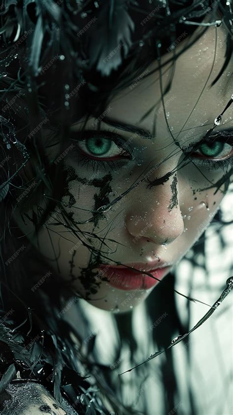 Premium Photo A Woman With Green Eyes And A Black Background With A