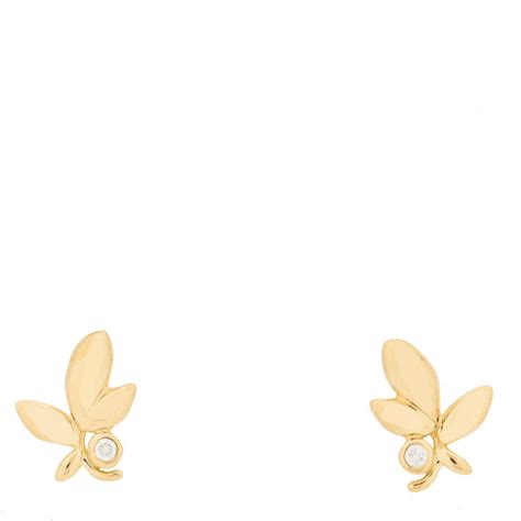 Tiffany 18k Yellow Gold Diamond Paloma Picasso Olive Leaf Earrings