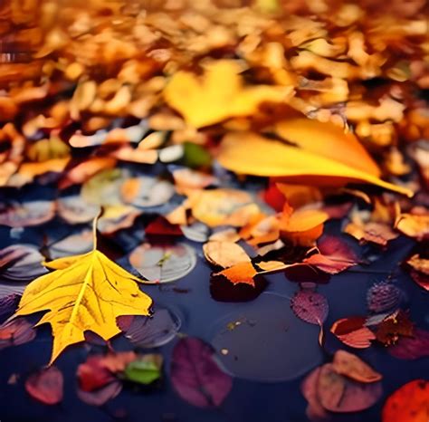Premium Ai Image A Yellow Leaf Is Floating On The Ground In A Puddle