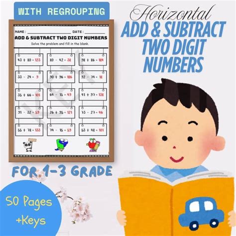 Horizontal Add And Subtract Two Digit Numbers With Regrouping Worksheets