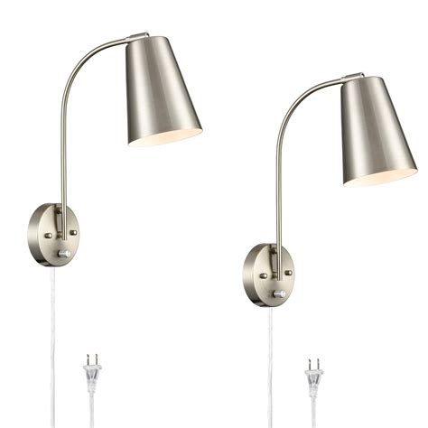 Modern Plug In Wall Sconce With Cord Set Of 2 Brushed Nickel Wall Light